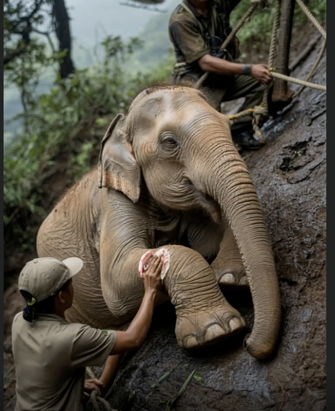 All the hunters helped the elephant stuck on the cliff, not knowing ...